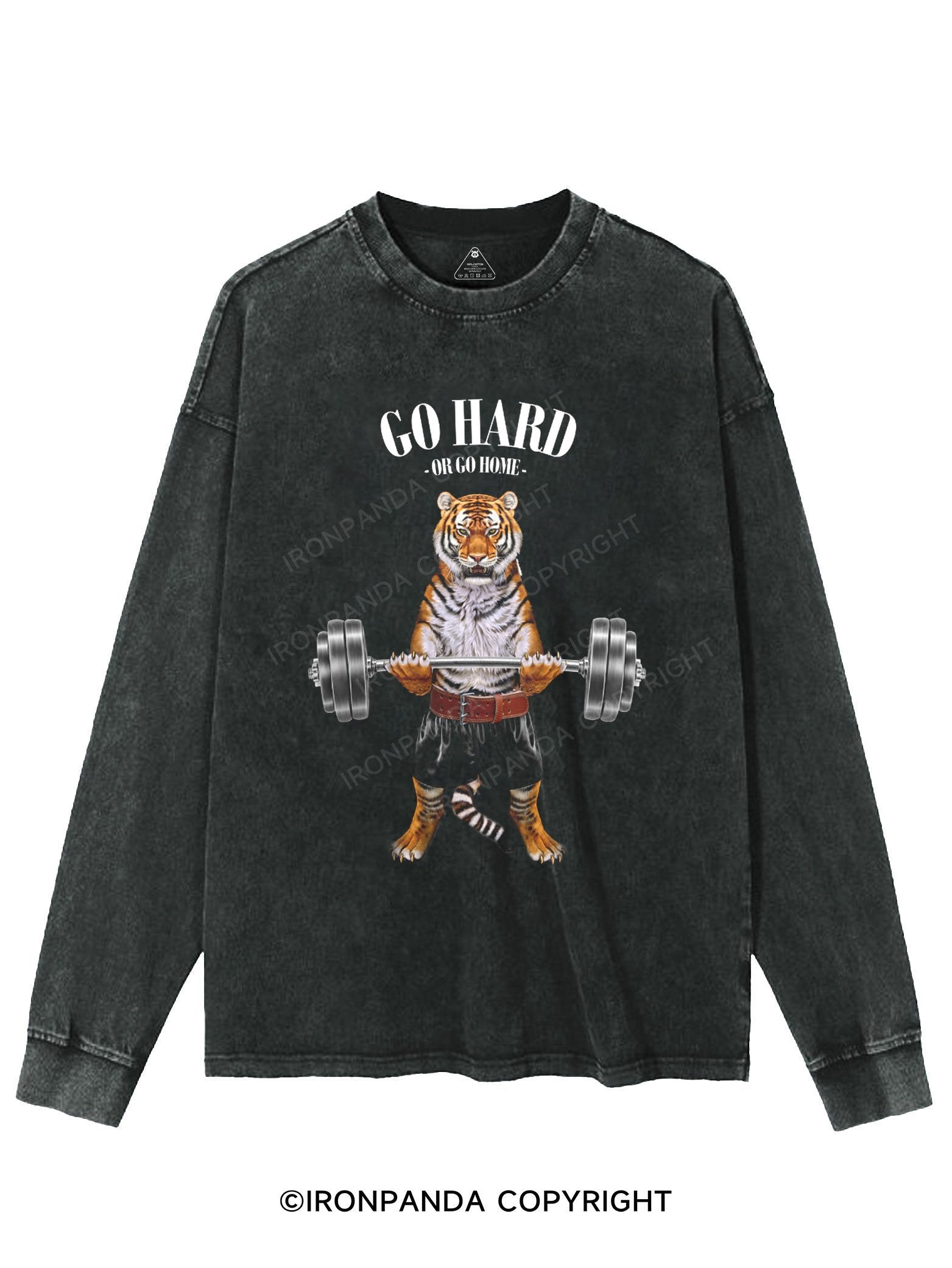 IronPandafit Tiger Weightlifting WASHED LONG SLEEVE SHIRT For Sale