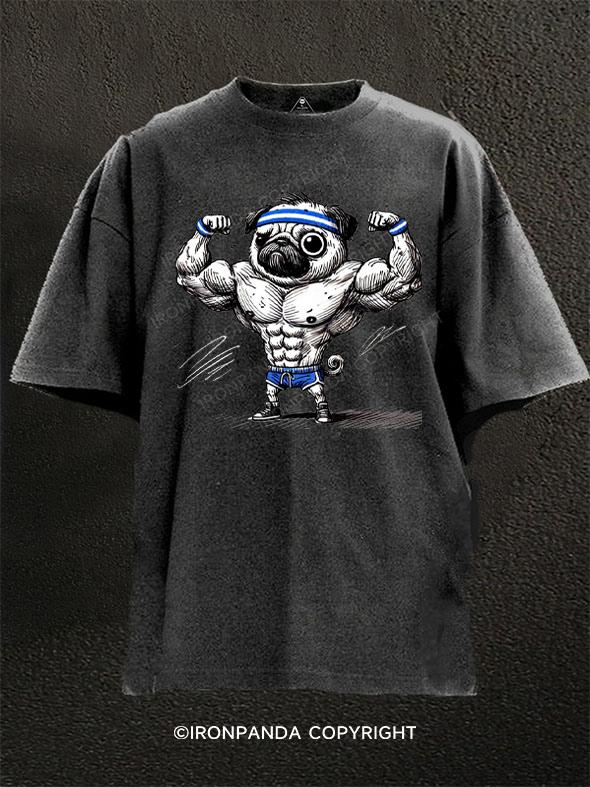 Funny muscle Pug Washed Gym Shirt