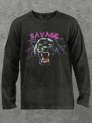IronPandafit savage panther Washed Gym Long Sleeve Shirt For Sale