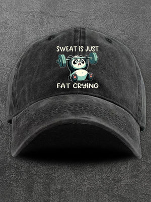 IronPandafit sweat is just fat Weightlifting Panda Washed Gym Cap For Sale