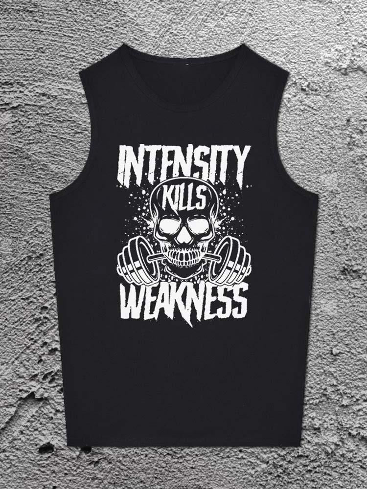 IronPandafit Intensity Weakness Skull Printed Unisex Cotton Vest For Sale
