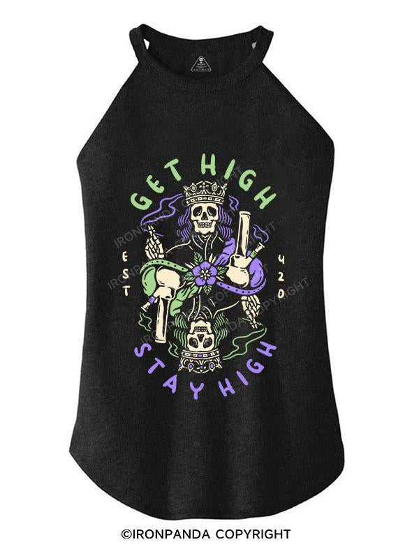 IronPandafit GET HIGH STAY HIGH TRI ROCKER COTTON TANK For Sale