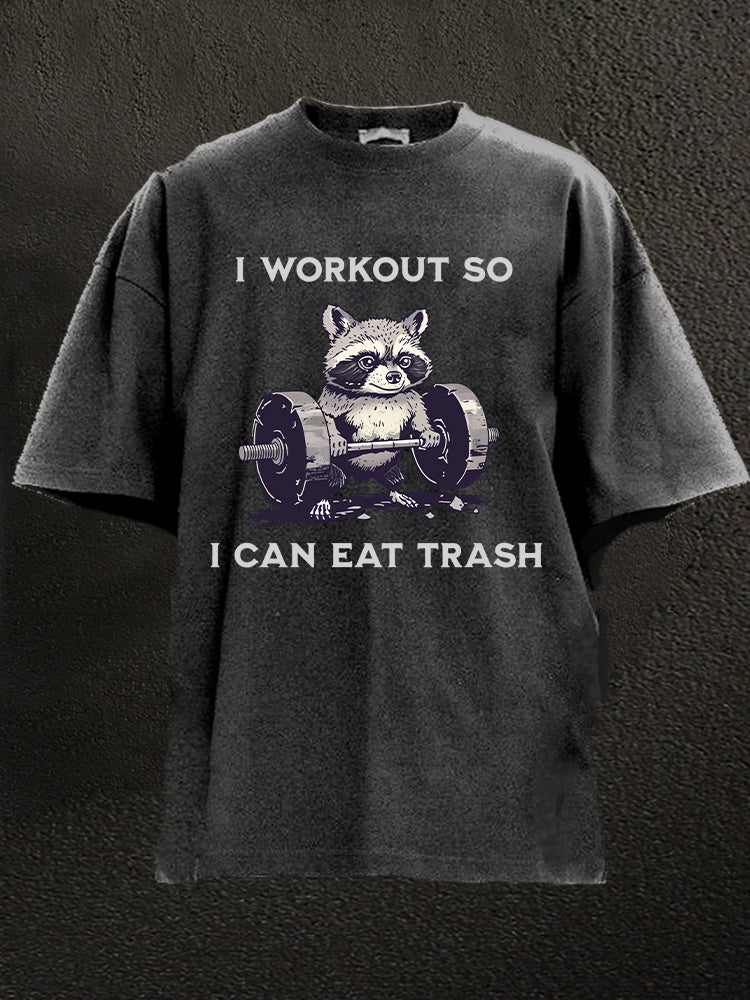 IronPandafit I Workout So I Can Eat Trash Washed Gym Shirt For Sale